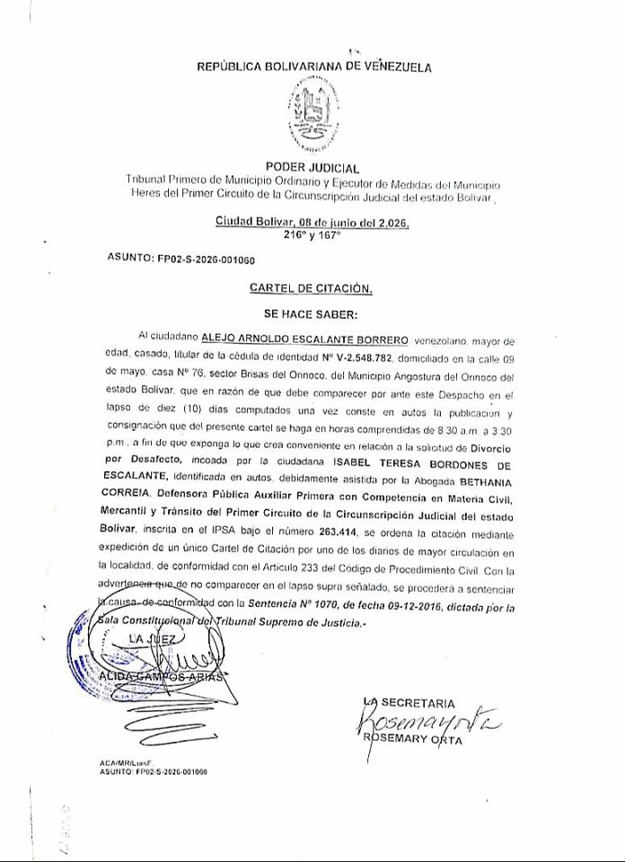 Cartel de notificación | Divorcio por desafecto | El Luchador Digital